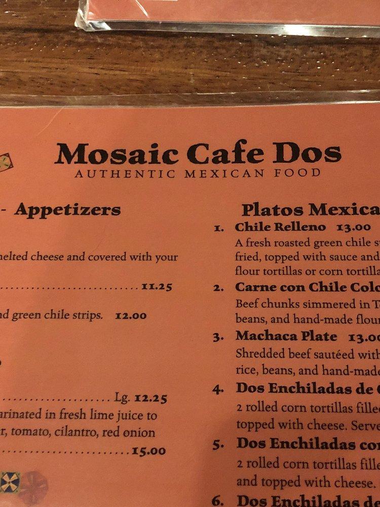 Menu at Mosaic Cafe Dos, Tucson, N La Cholla Blvd # 108