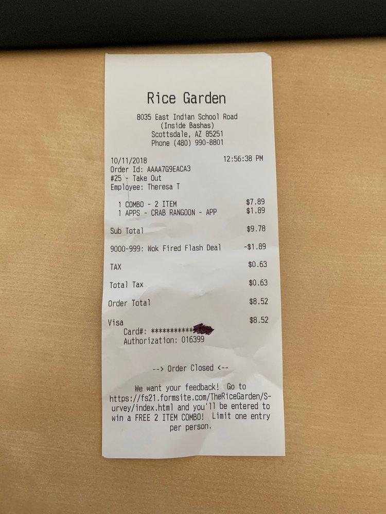 Menu at Rice Garden fast food, Scottsdale, 8035 E Indian School Rd