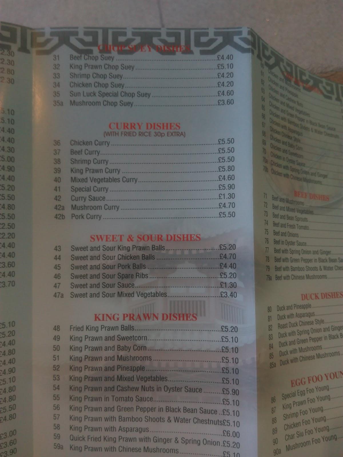 Menu at Sun Luck fast food, Wisbech