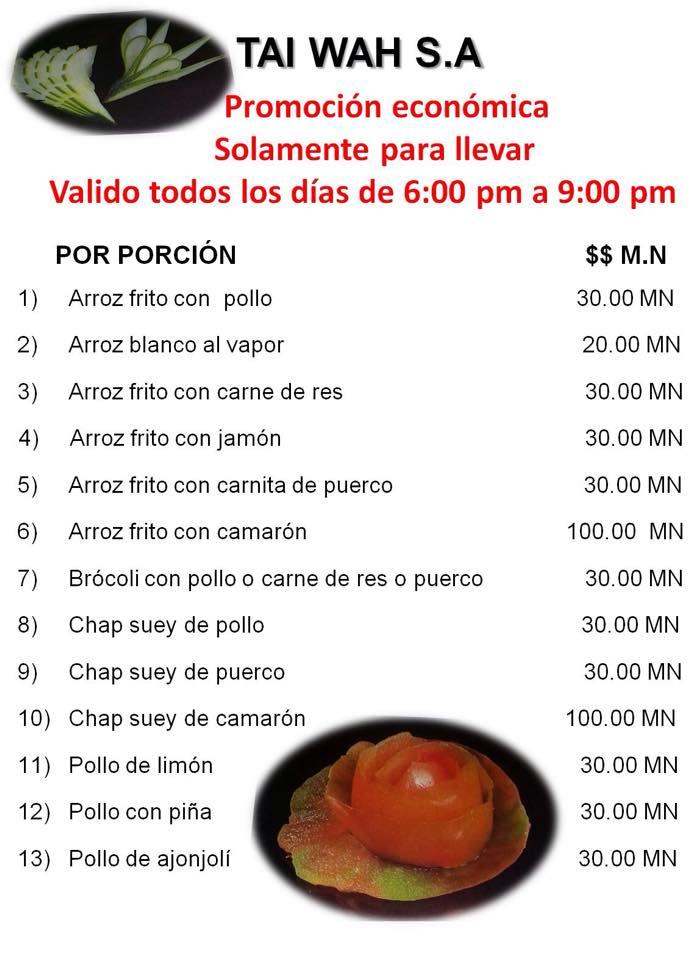 Menu at Restaurant Tai Wah, Nogales