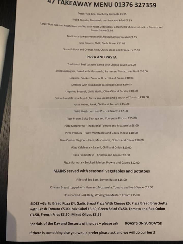 Menu at 47 The Street Bar and Restaurant, Braintree