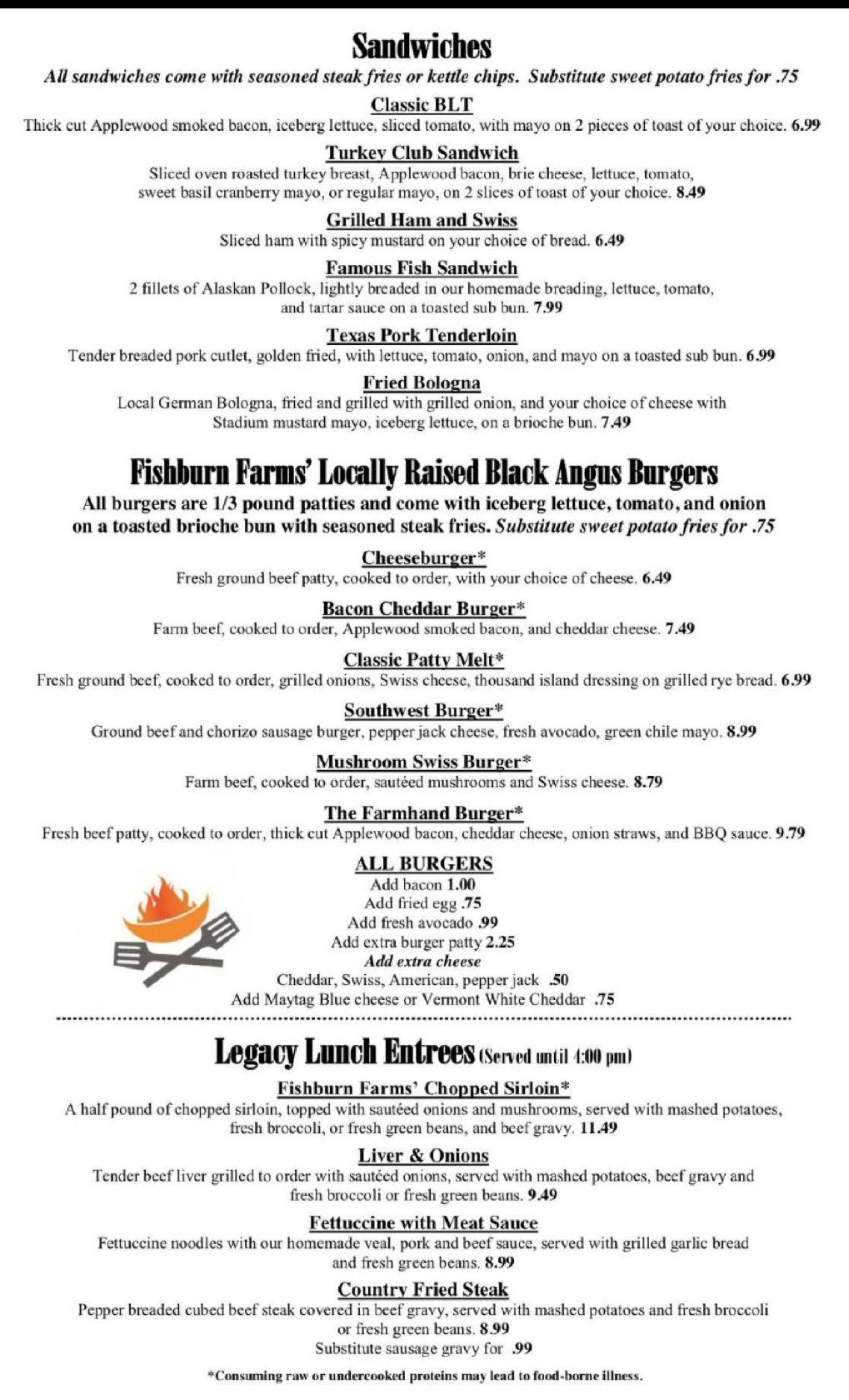 Menu at Legacy Restaurant & Bar, Marengo, 618 State Rte 61