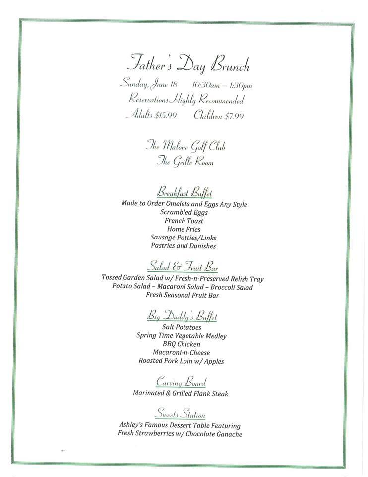 Menu at The Grill Room At Malone Golf Club, Malone