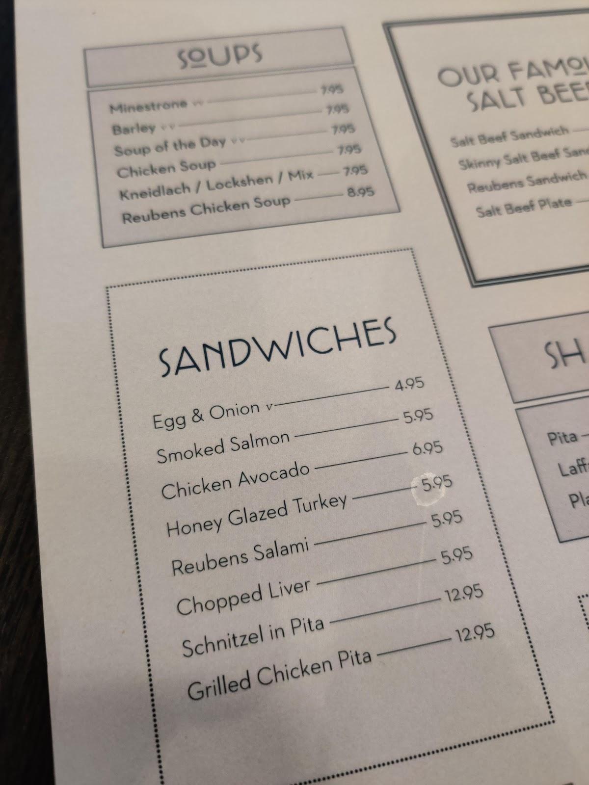 Menu at Reubens Restaurant, London