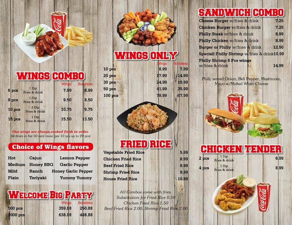 Menu at Wings AA fast food, DeSoto