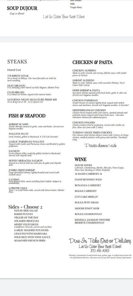 Menu at 178 Club Restaurant, Bull Shoals, Central Blvd