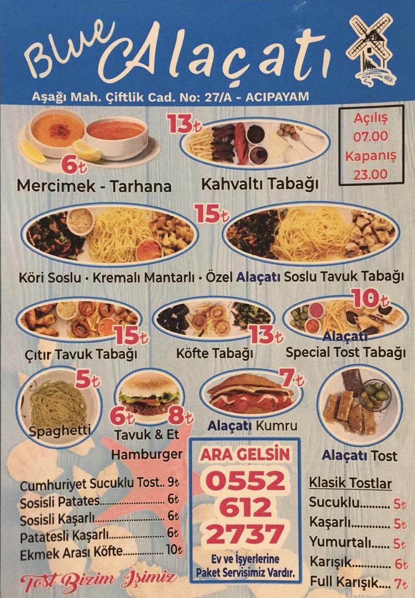 Menu at Blue Alaçatı Acıpayam, Acıpayam