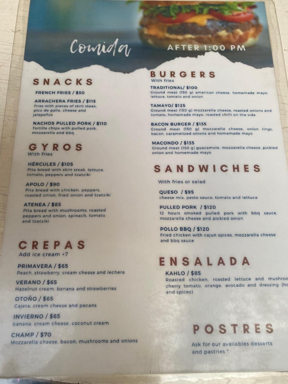 Menu at Bohemio Café Galería, San Miguel de Allende