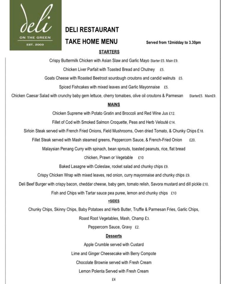 Menu at Deli On The Green restaurant, Dungannon