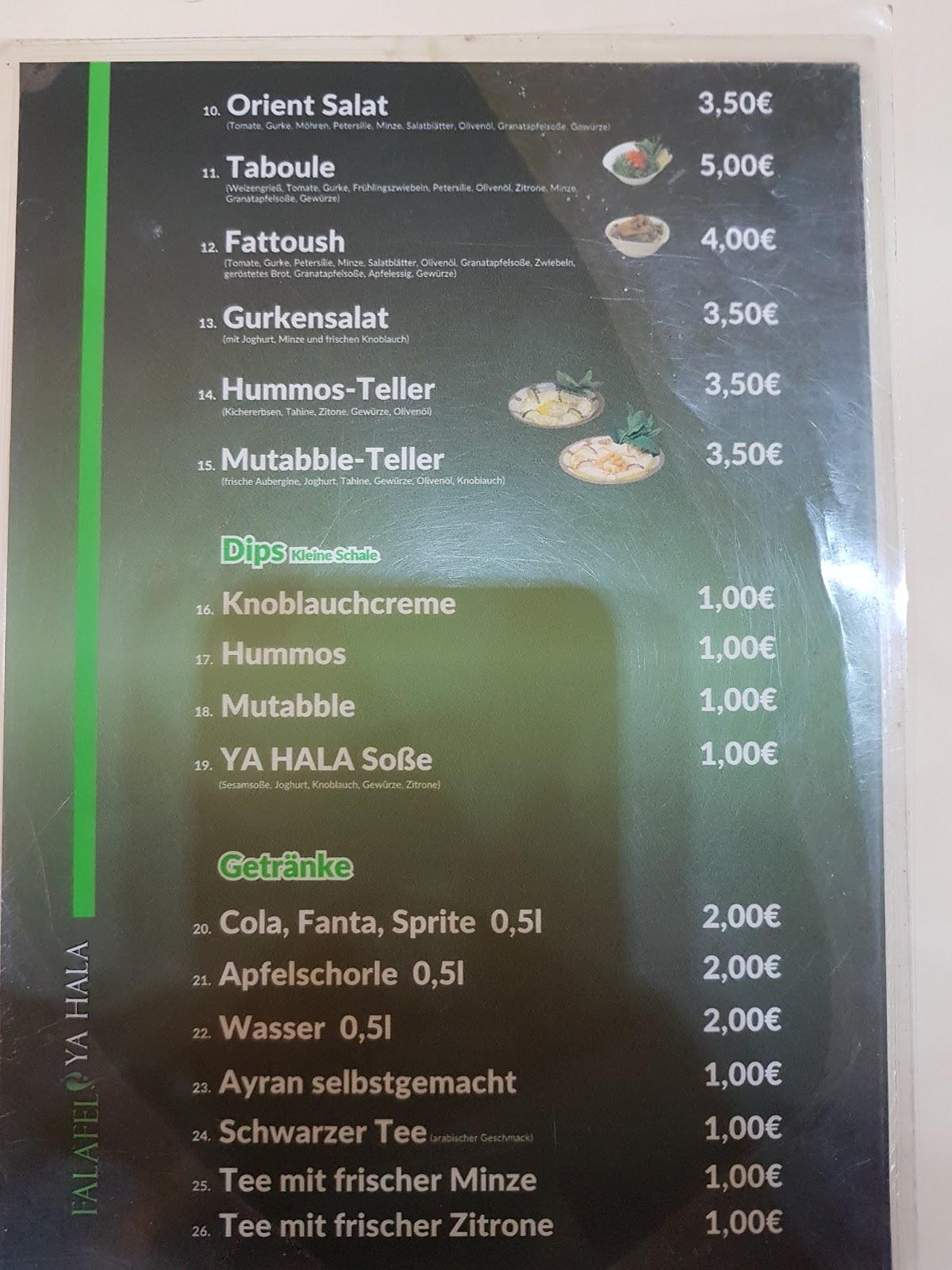 Speisekarte von Falafel Ya Hala restaurant, Bremen