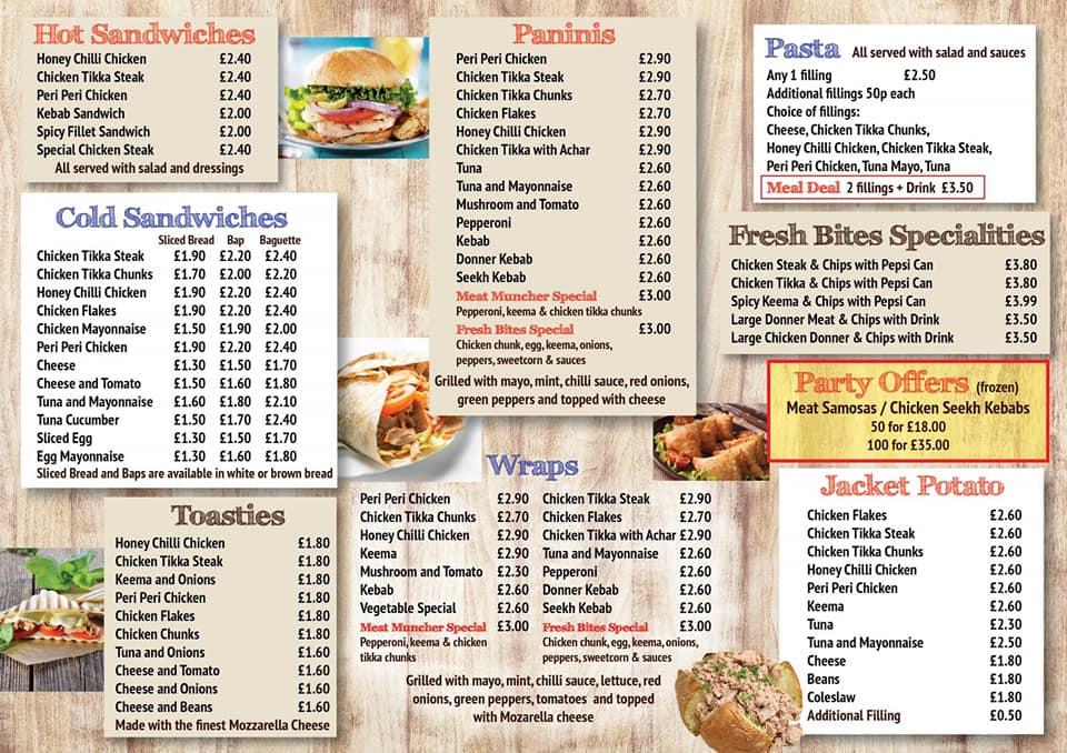 Menu at Fresh Bitez cafe, Keighley