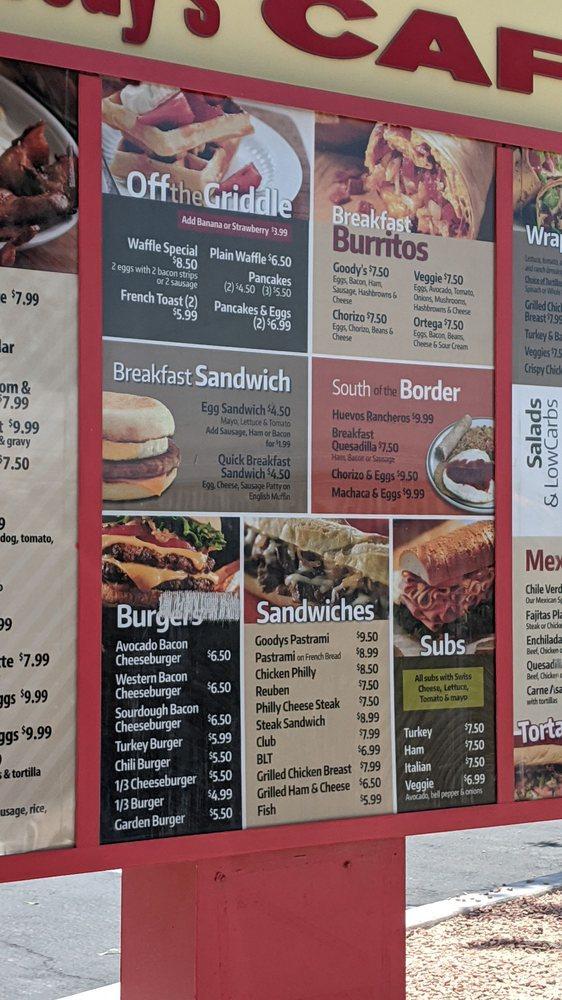 Menu at Goody's Cafe Thousand Palms, Thousand Palms, Varner Rd