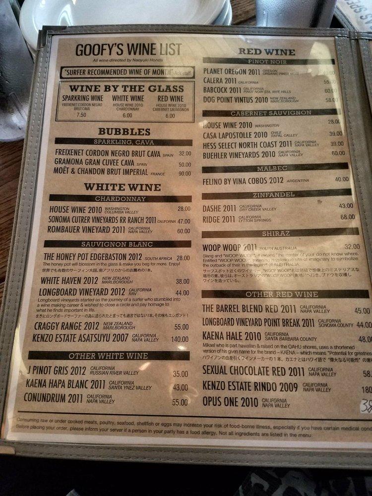 Menu at Goofy Cafe & Dine, Honolulu