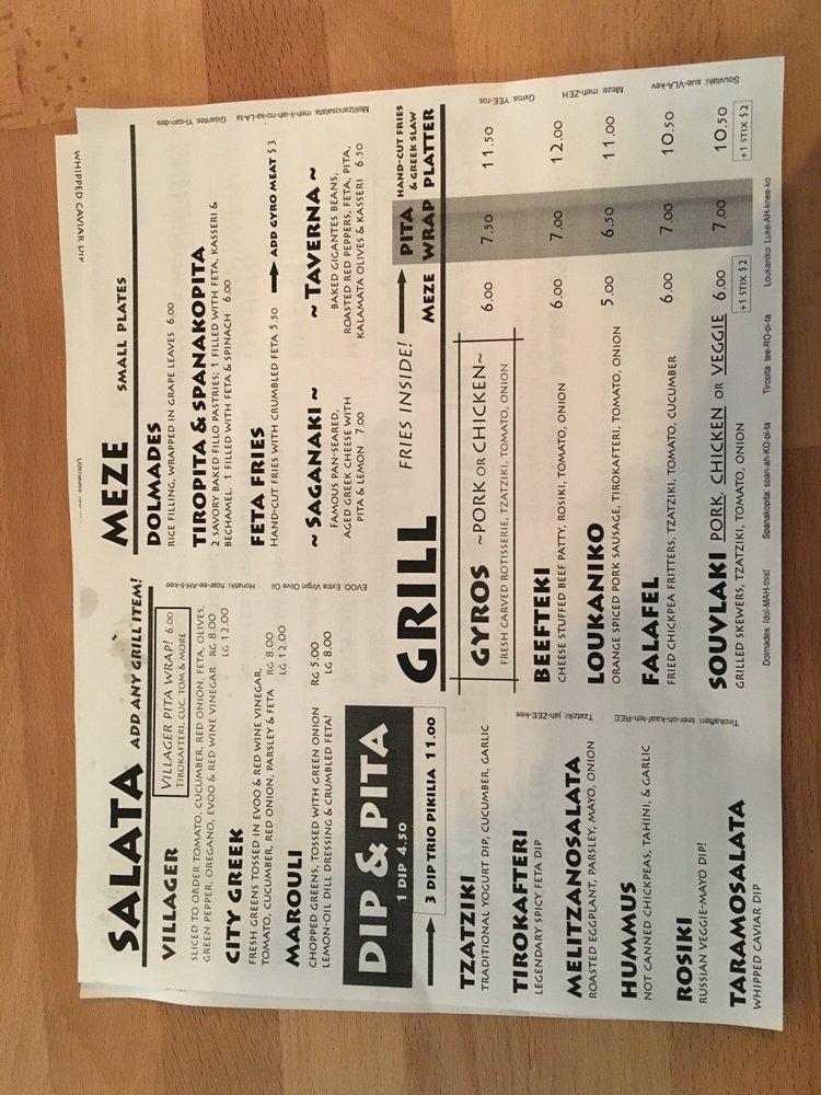 Menu at Greek Belly restaurant, Springfield