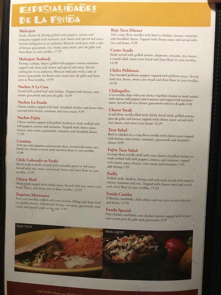 Menu at La Fonda Mexican Restaurant, Edwardsville