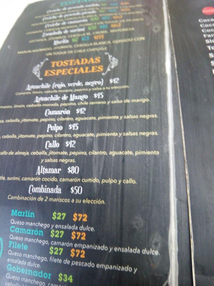 Menu at Mariscos Altamar steakhouse, Zapopan