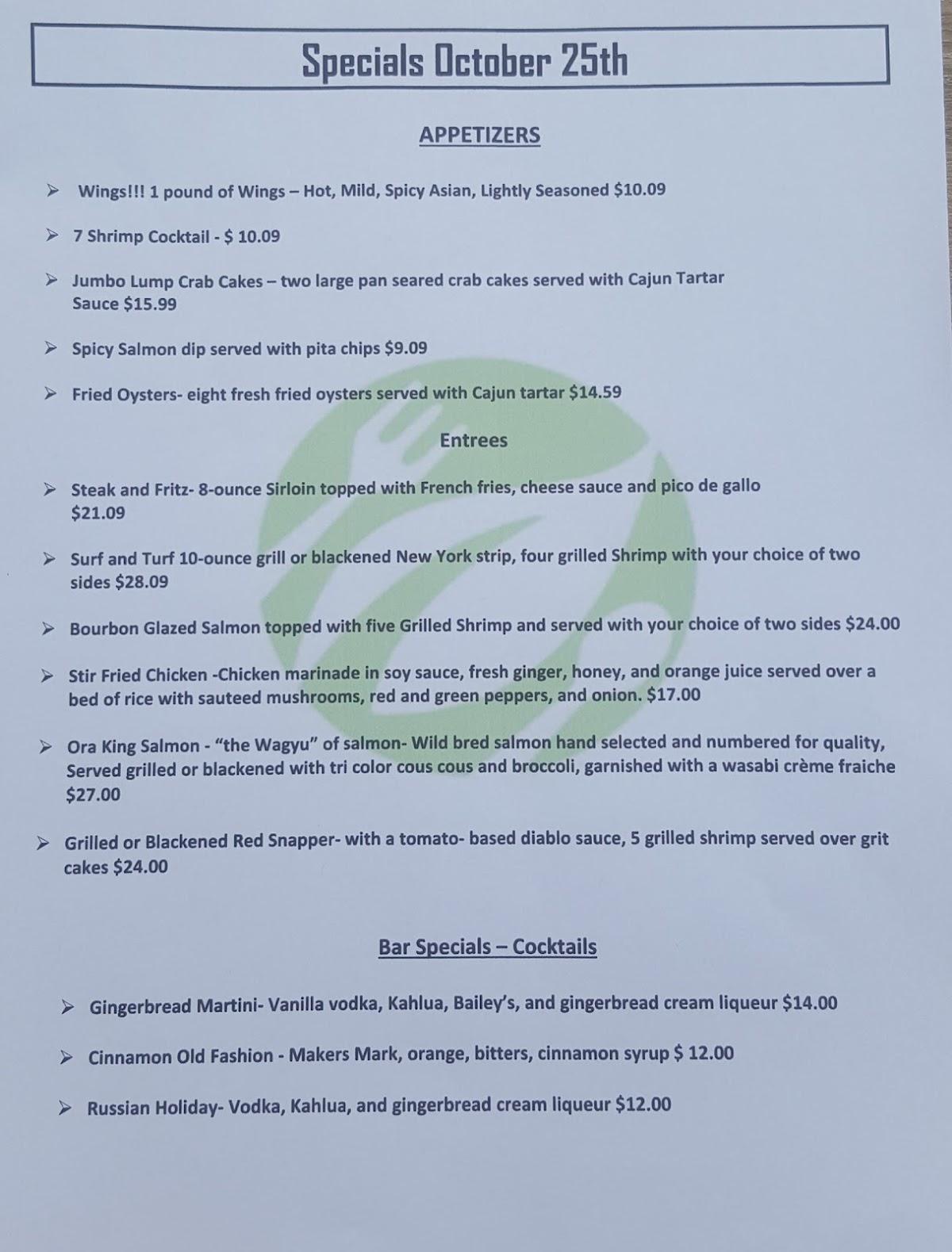 Menu at Pond Restaurant, Warner Robins