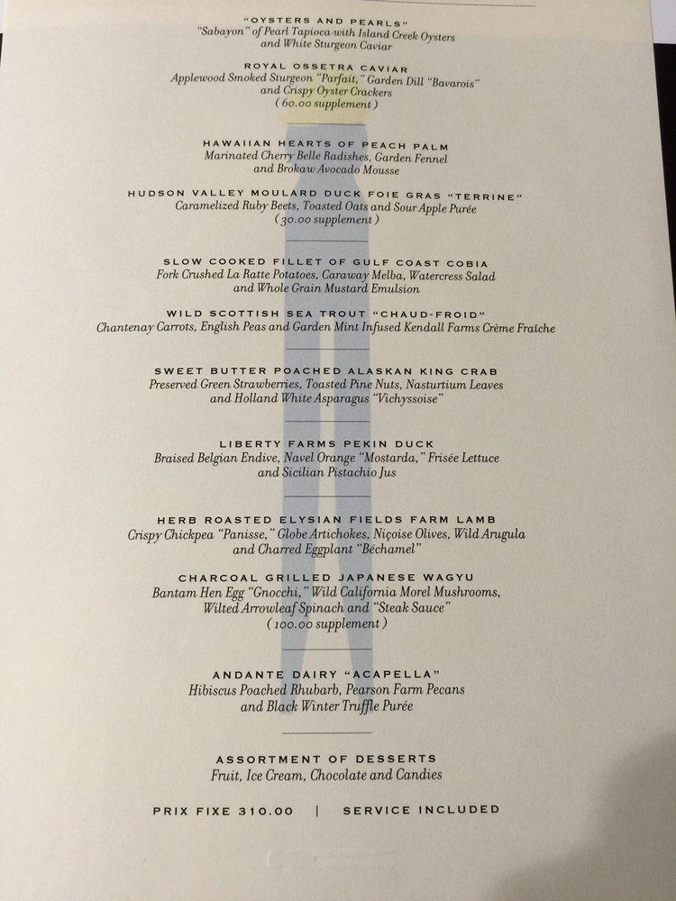 Menu at The French Laundry restaurant, Yountville