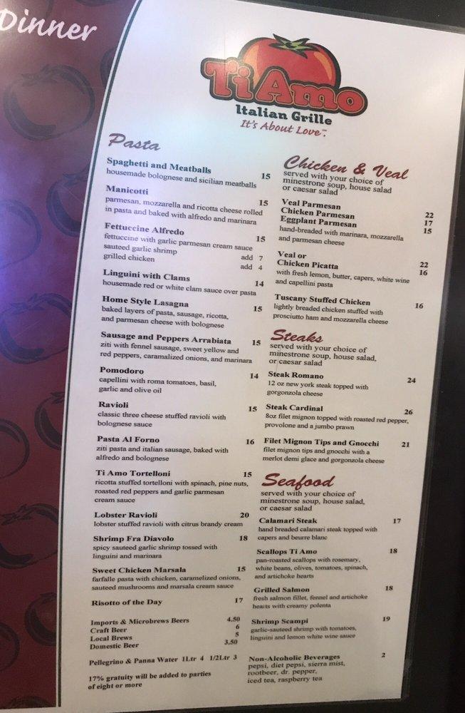 Menu at Ti Amo Italian Grille restaurant, Carson City