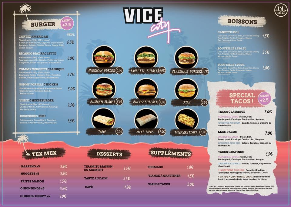 Menu at VICE CITY restaurant, Villeurbanne