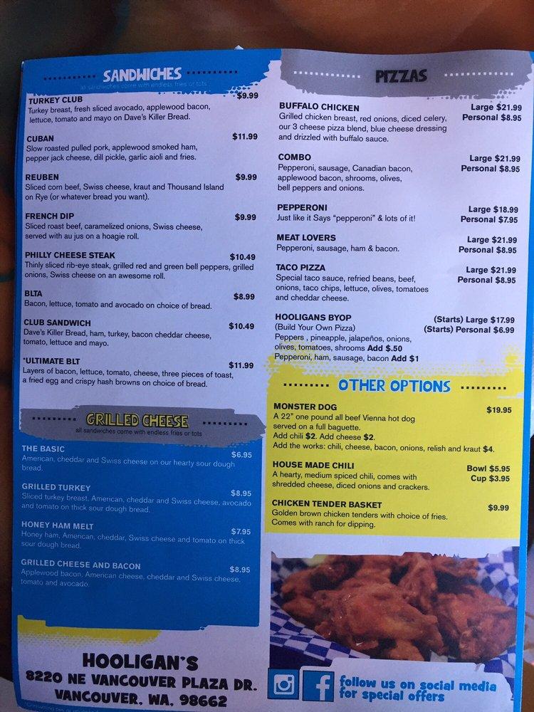 Menu at Hooligan's Sports Bar and Grill, Vancouver