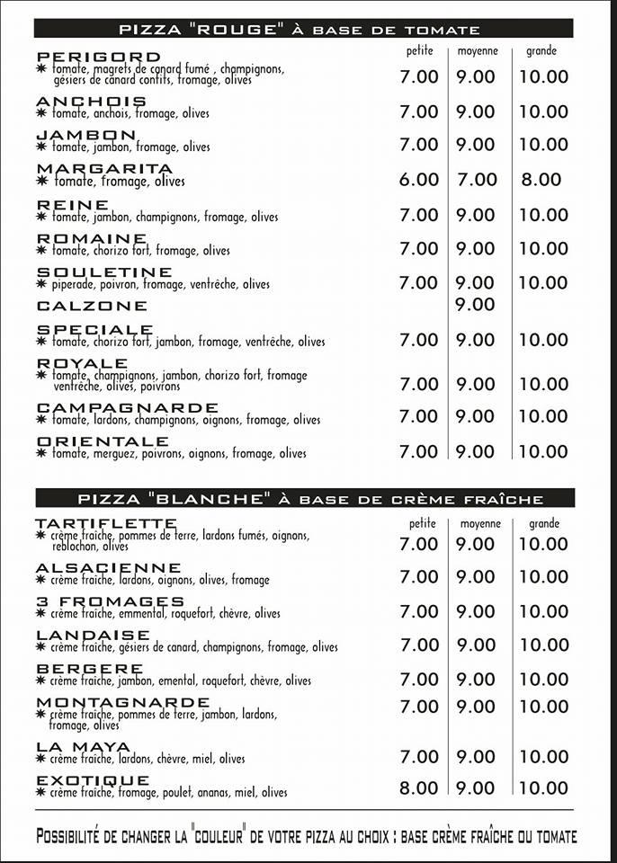 Menu at Pizza Francis pizzeria, Mauléon-Licharre