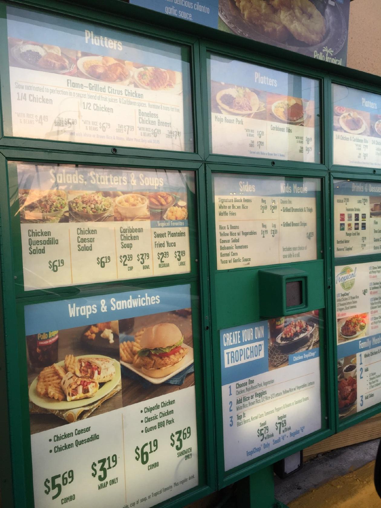 Menu at Pollo Tropical fast food, Miami Springs, NW 36th St