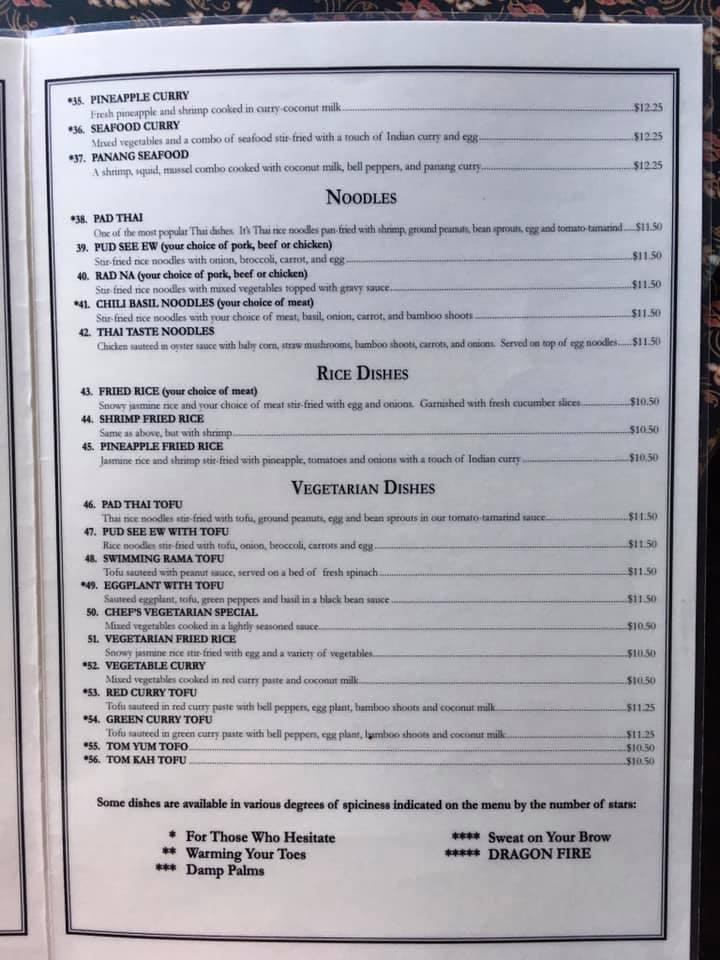 Menu at Thai Taste Restaurant, Lewiston