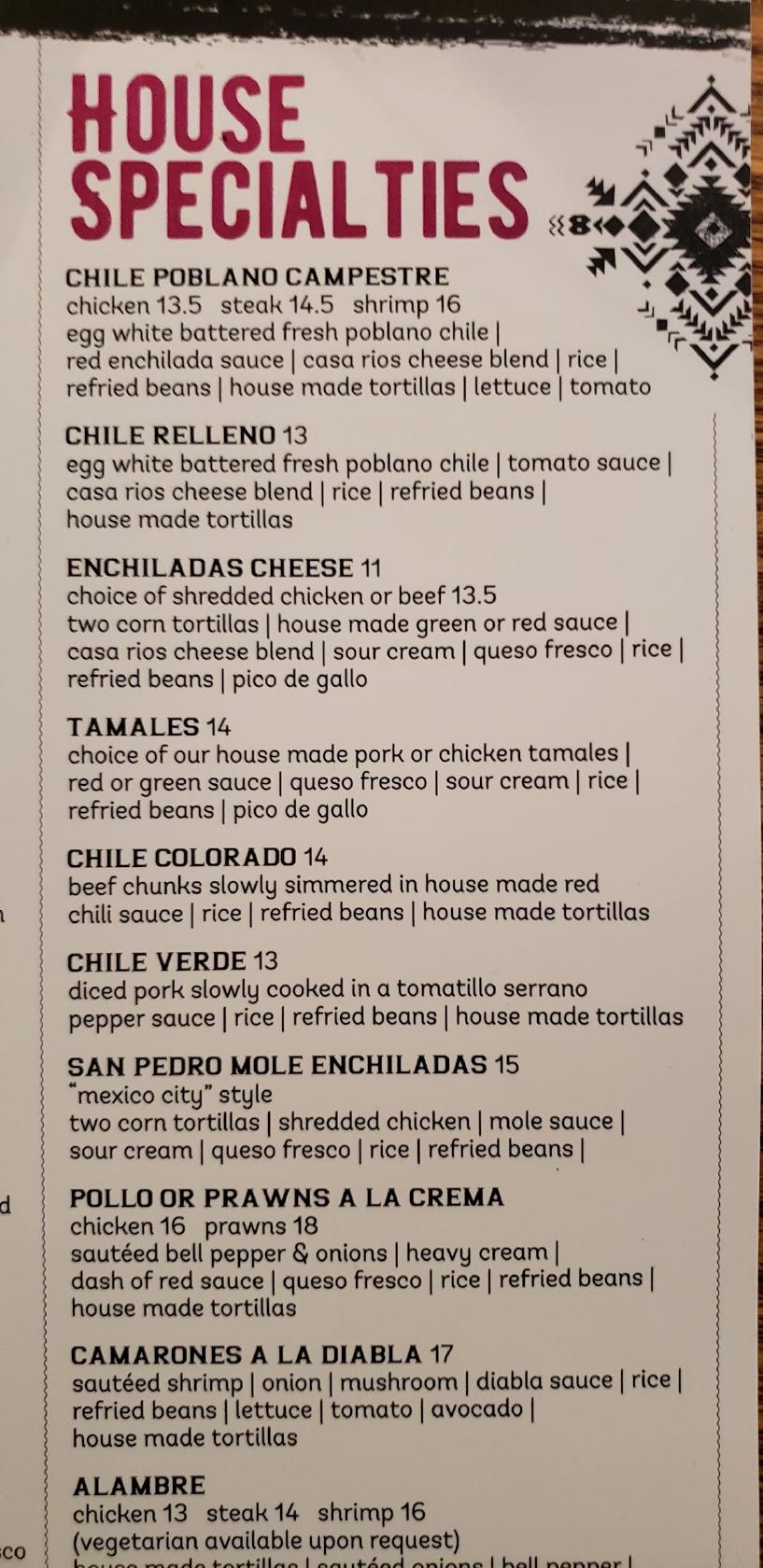 Menu at Casa Rios Grill pub & bar, Redding