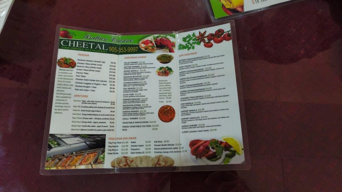 Menu at Cheetal Indian Cuisine restaurant, Niagara Falls