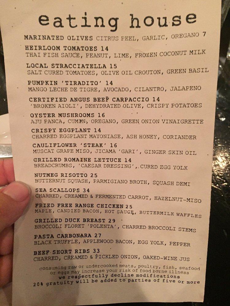 Menu at Eating House Miami restaurant, Coral Gables