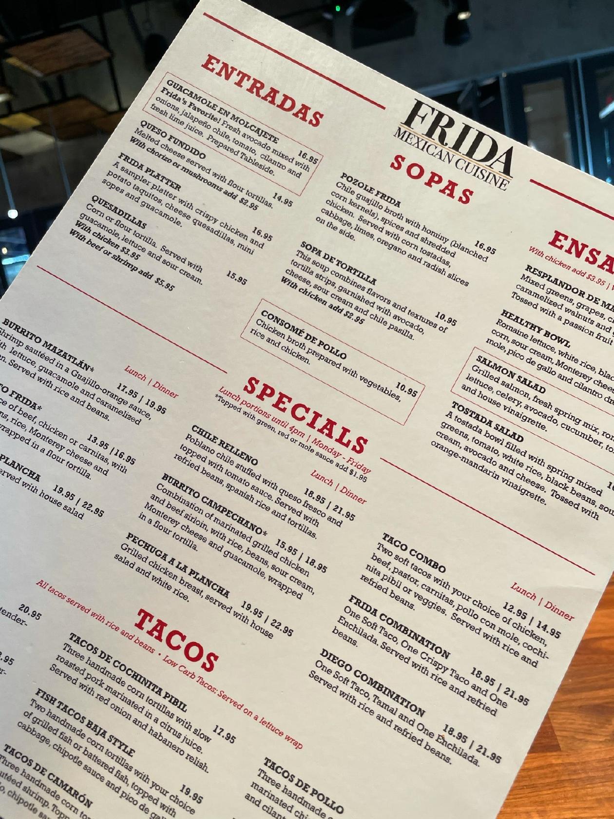 Menu at Frida Mexican Cuisine - Cerritos restaurant, Cerritos