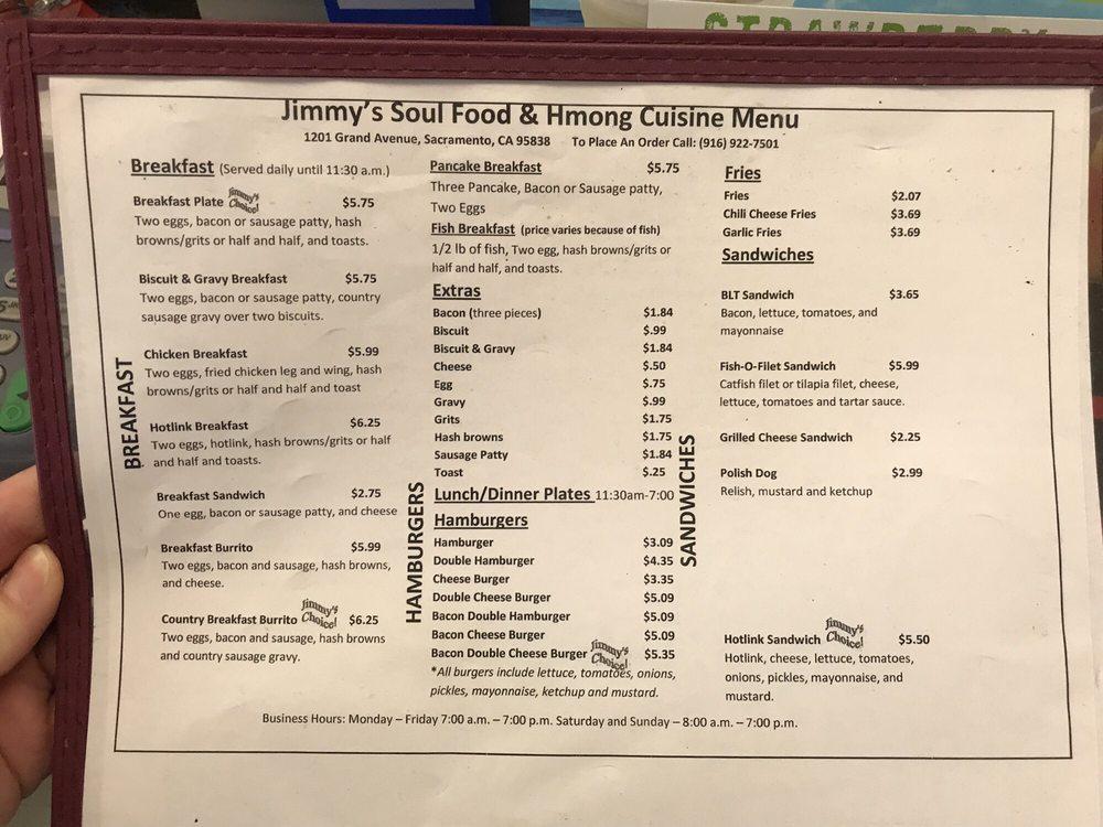 Menu at Jimmy's Deli Soul Food & Hmong Cuisine restaurant, Sacramento ...