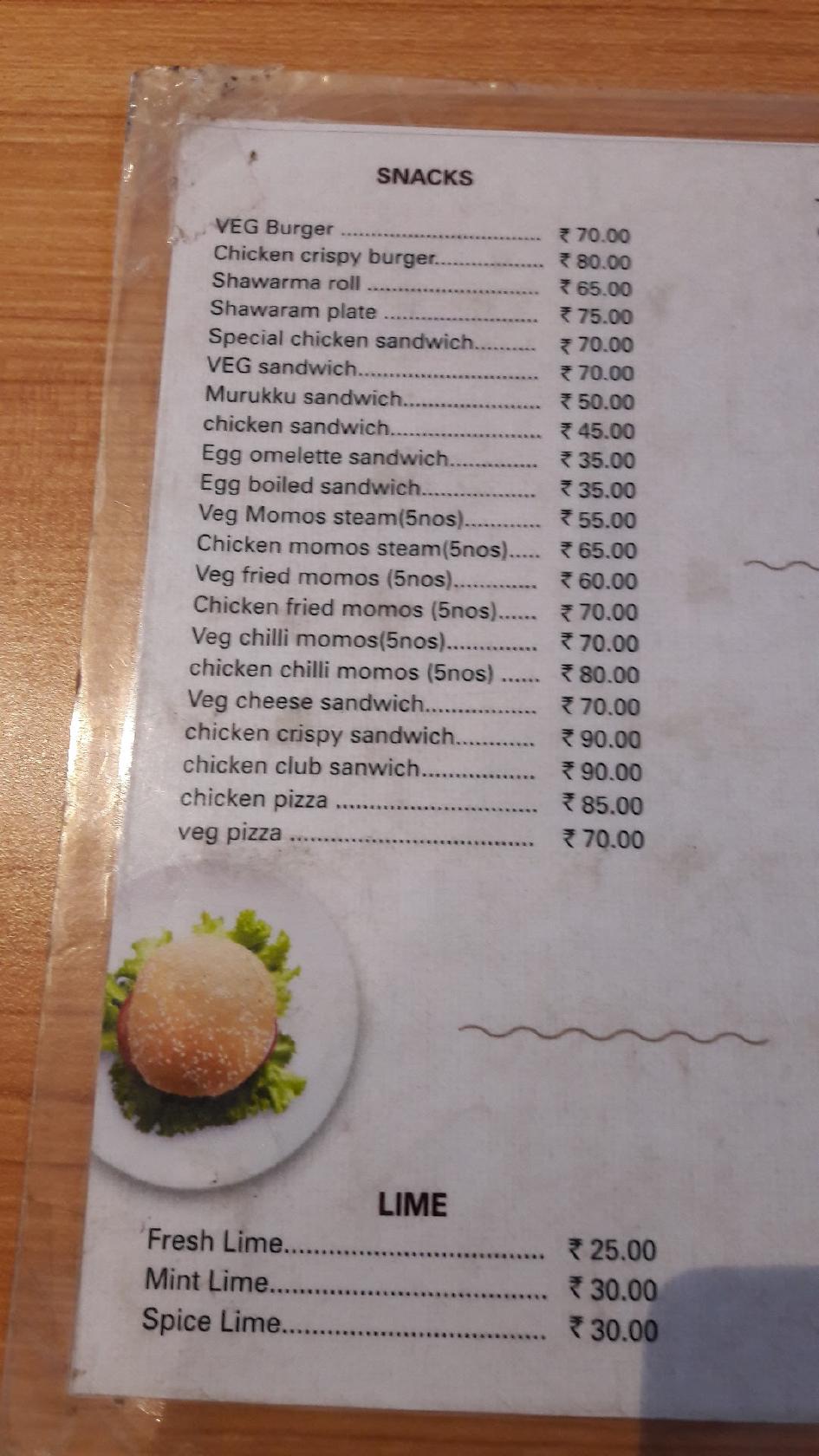 Menu at K R Cafe, Valanchery