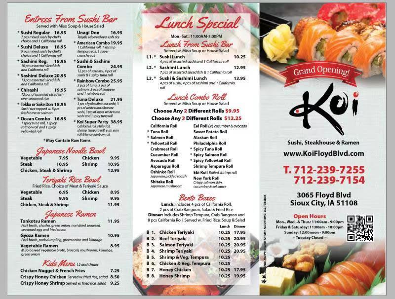 Menu at Koi Express Sushi & Ramen restaurant, Sioux City