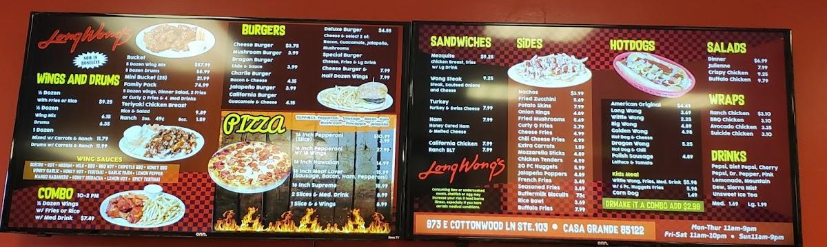 Menu at Long Wongs restaurant, Casa Grande