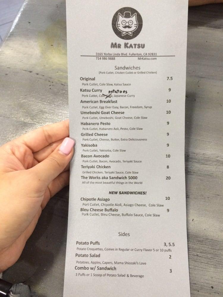 Menu at Mr. Katsu restaurant, Fullerton