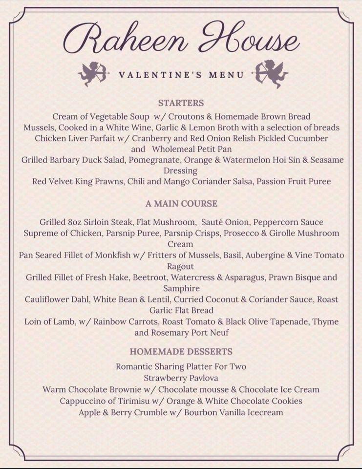 Menu at Raheen House Hotel restaurant, Clonmel