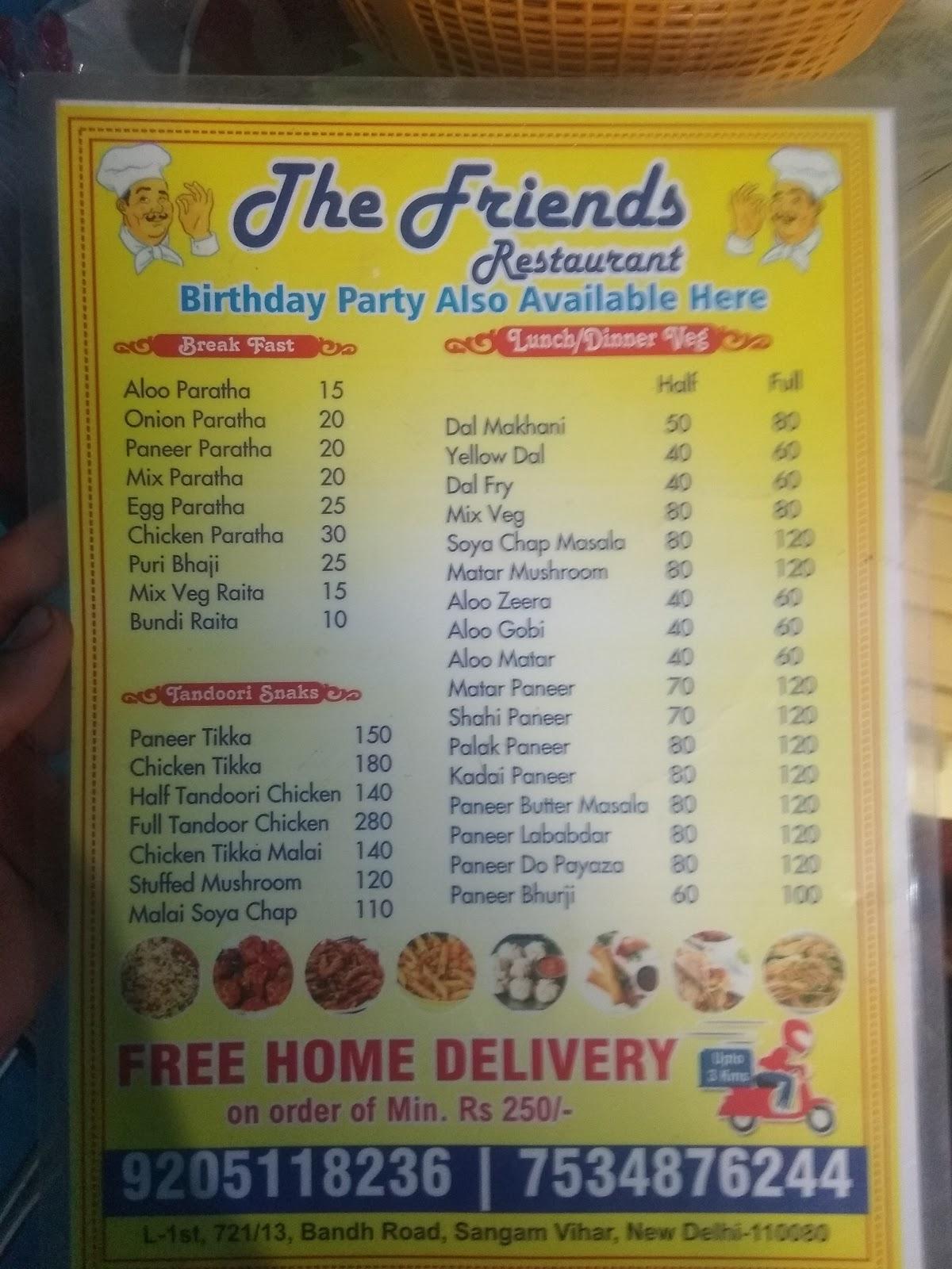 Menu at The Friends restaurant, Delhi