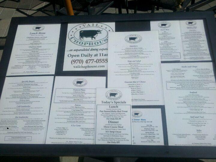 Menu at Vail Chophouse steakhouse, Vail, 675 Lionshead Pl