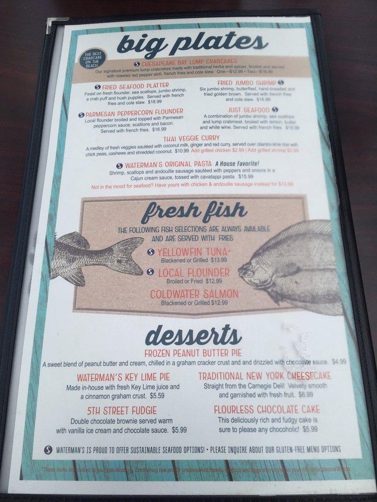 Menu at Waterman's Surfside Grille pub & bar, Virginia Beach