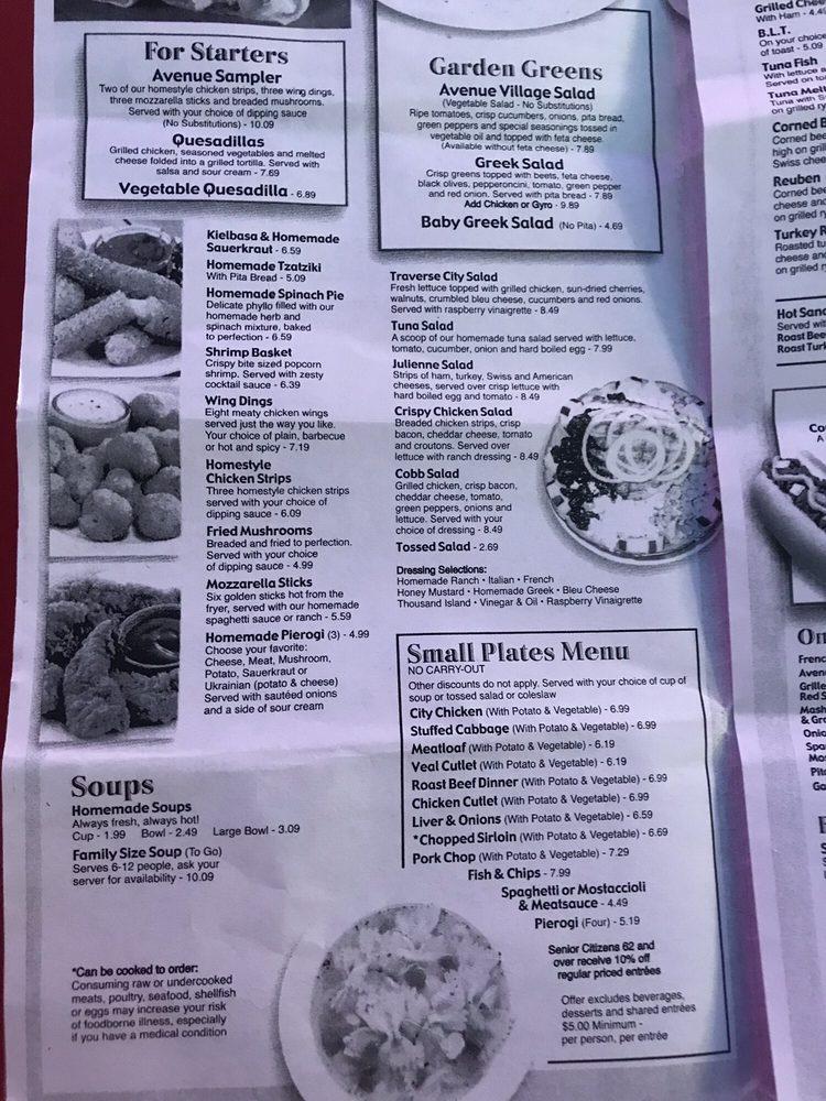 Menu at Angelo's Avenue Grille restaurant, Sterling Heights