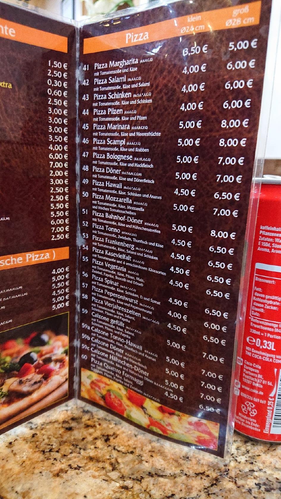 Speisekarte von Bahnhof Döner pizza, Frankenberg (Eder)