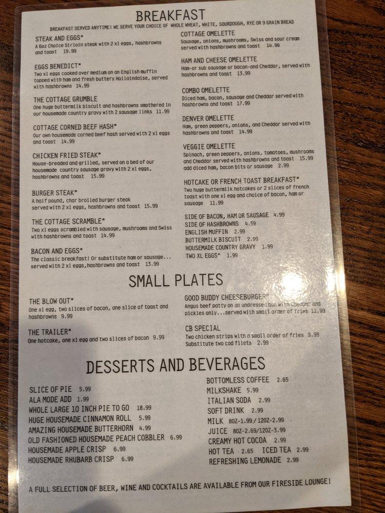 Menu at Cottage Cafe & Fireside Lounge, Cle Elum