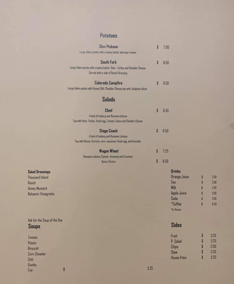 Menu at Rodeo Cafe, Holly Springs