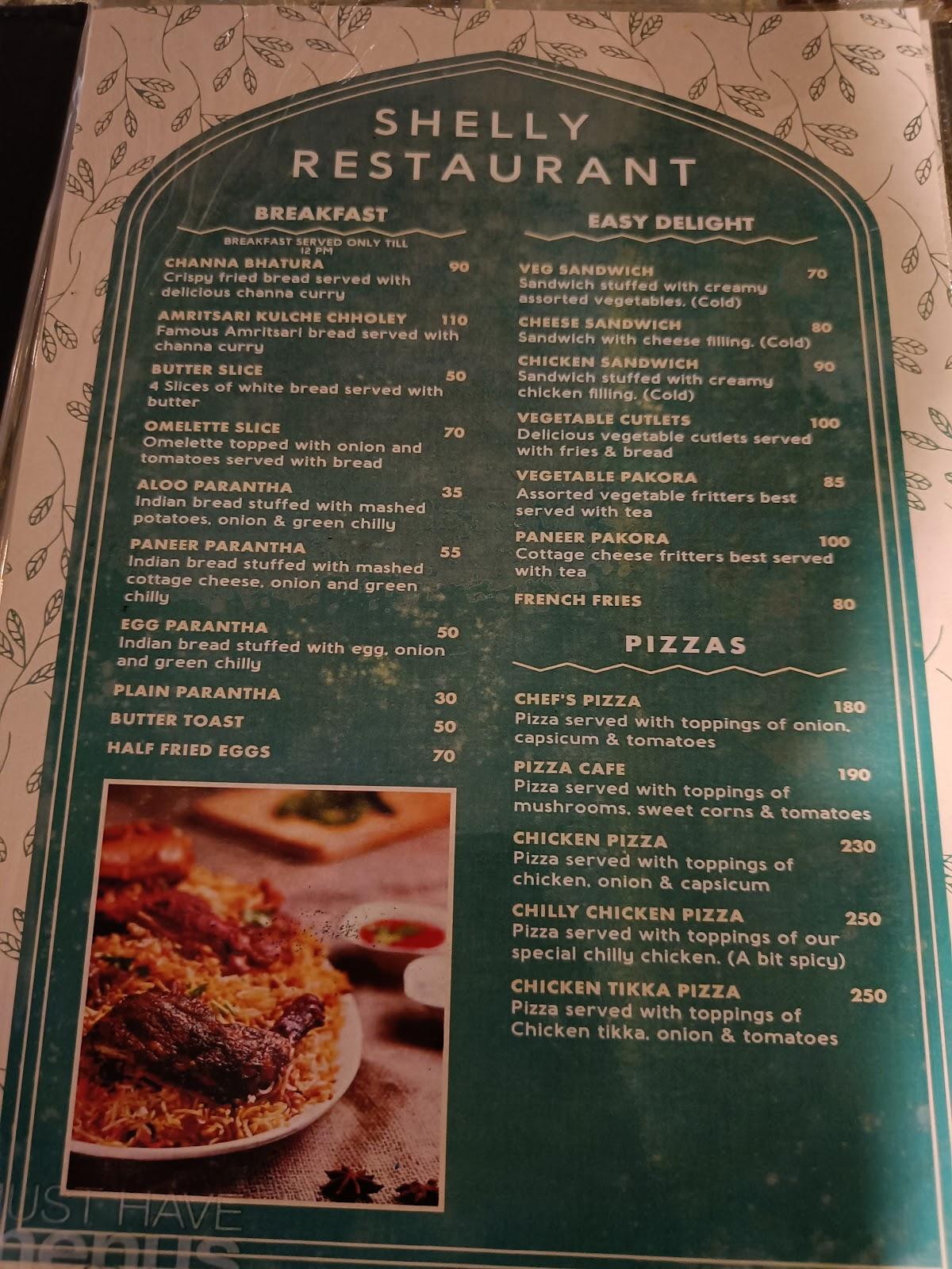 Menu at Shelly Restaurant, Kalka