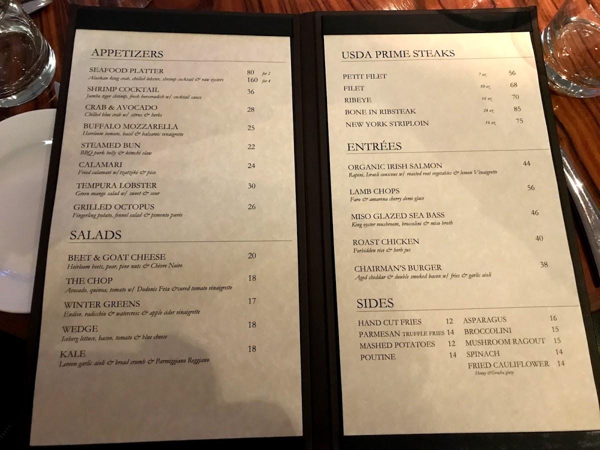 Menu at The Chairman’s Suite restaurant, Toronto
