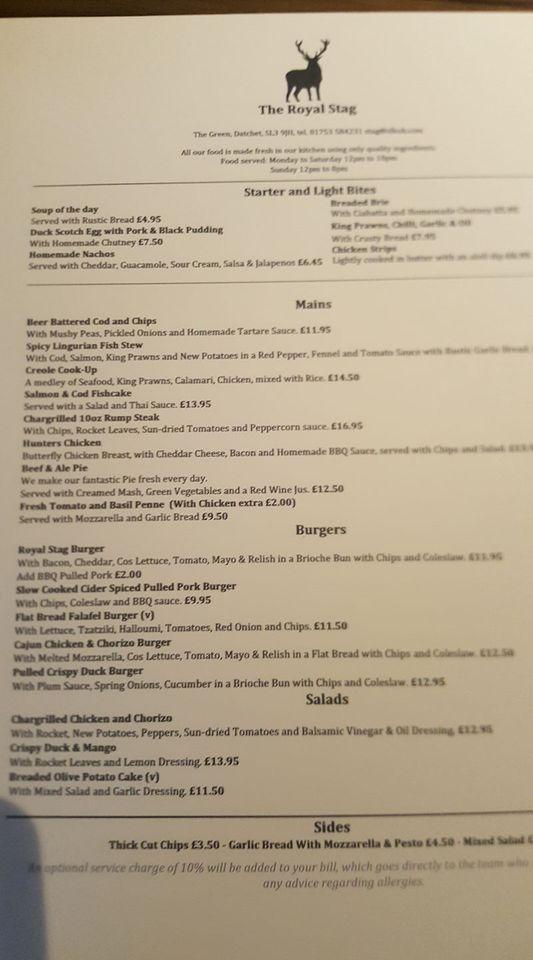 Menu at The Royal Stag pub & bar, Datchet