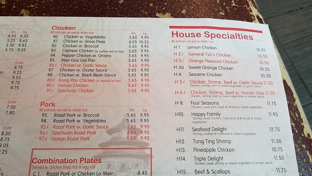 Menu at Top China restaurant, Bella Vista