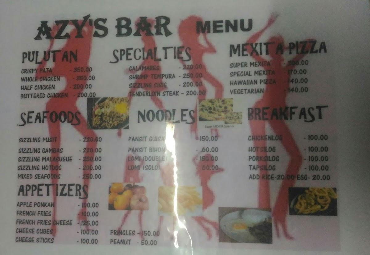 Menu at AZY'S BAR, Legazpi City, Barangay